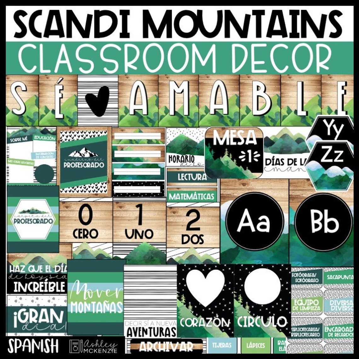 Spanish Scandi Mountains Classroom Decor Bundle Easy and | Etsy