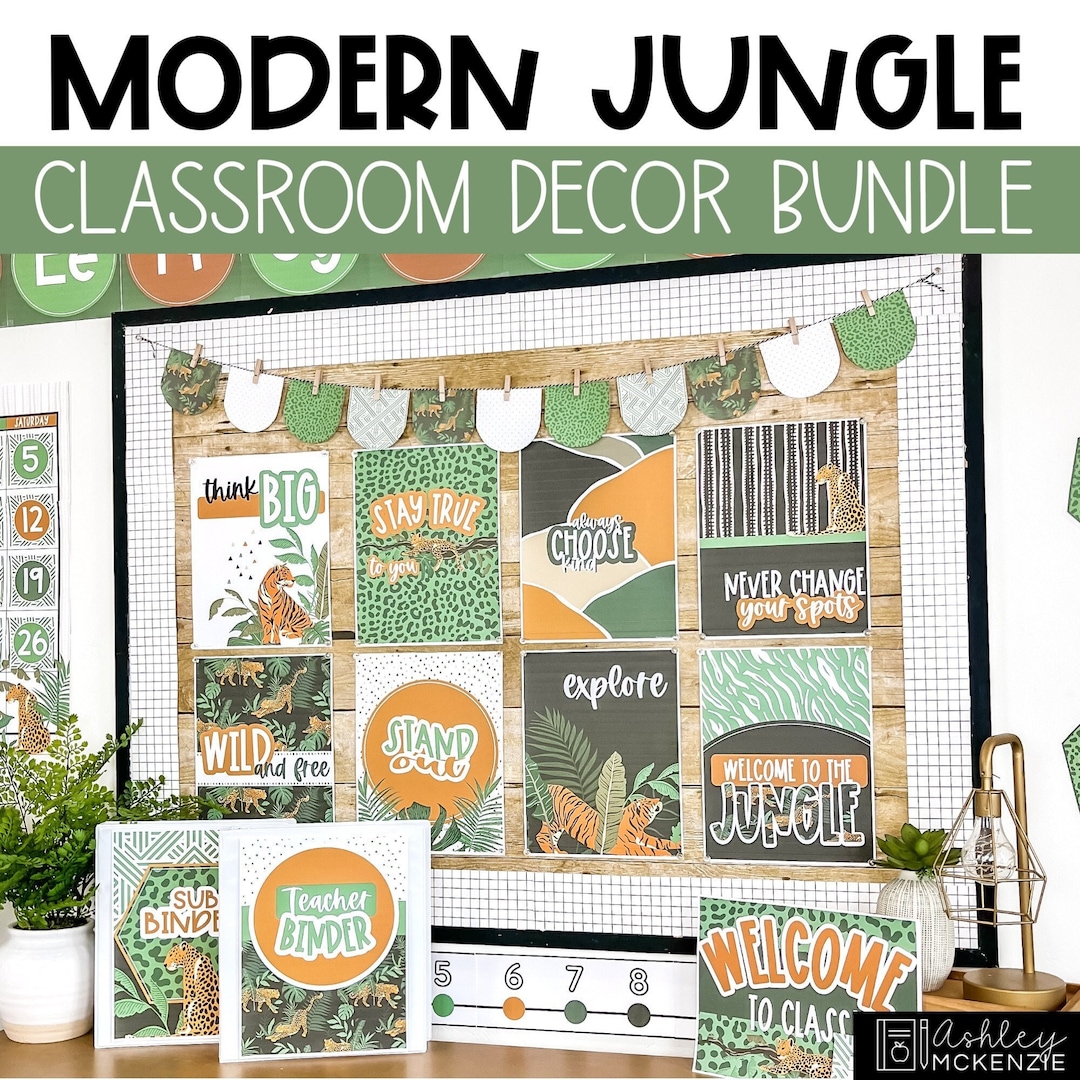 Modern Jungle Classroom Decor Bundle Calm Colors Nature Themed Bulletin ...