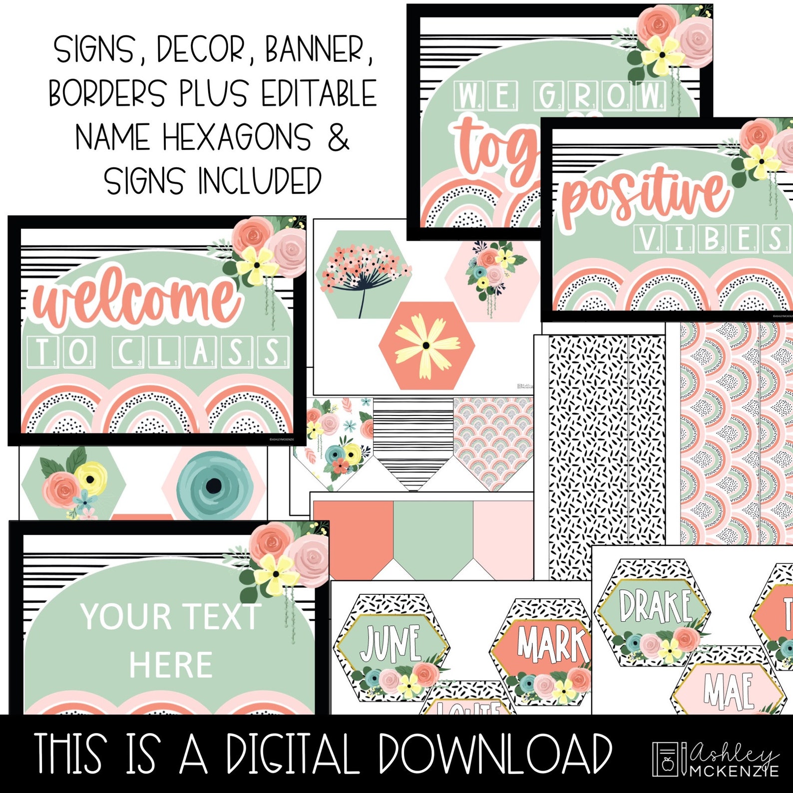Boho Rainbow Flowers Classroom Door Decor Kit, Back to School, Easy and ...
