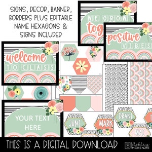 Boho Rainbow Flowers Classroom Door Decor Kit, Back to School, Easy and ...