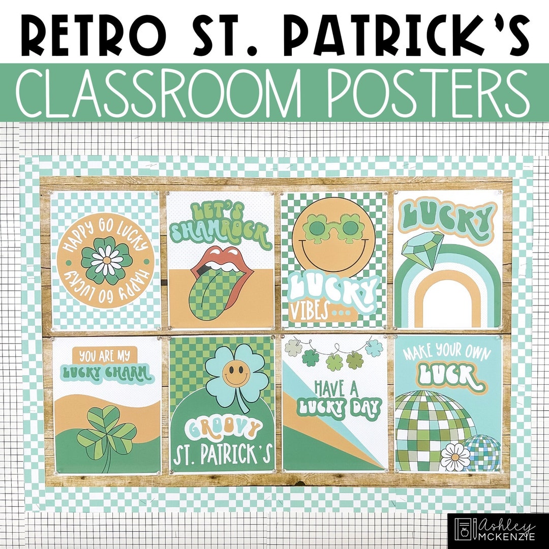 Retro St. Patrick's Day Classroom Posters, Spring Holiday Theme, Easy ...