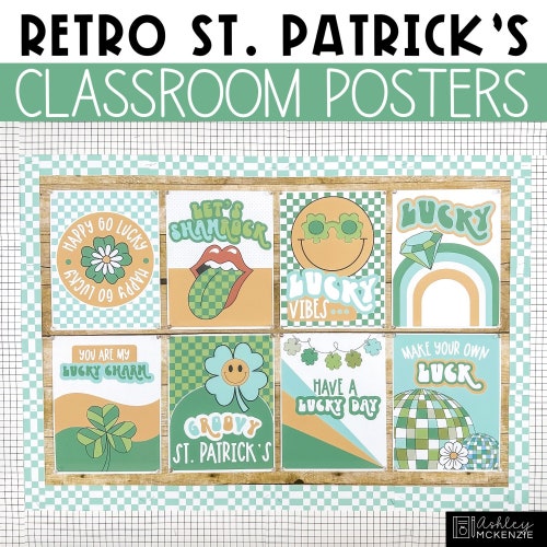 Retro St. Patty's Day Classroom Posters March Bulletin - Etsy