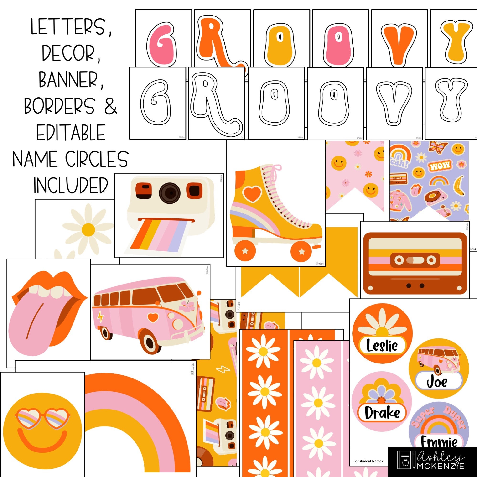 Retro End of Year Bulletin Board Kit 1970s Style Theme Modern Classroom ...