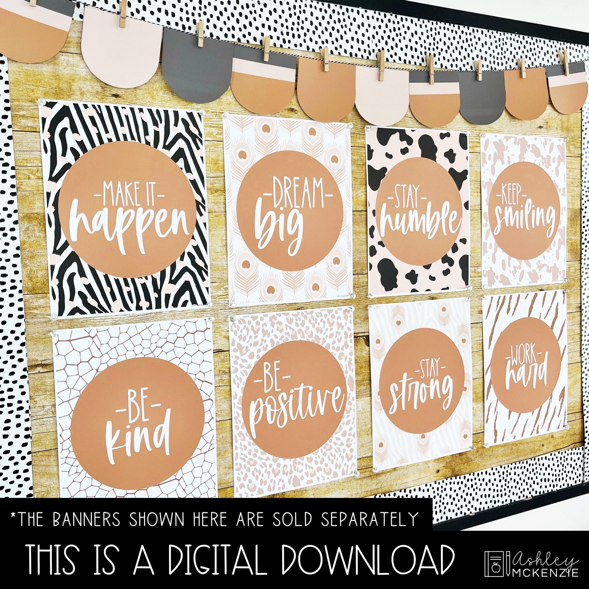 Boho Neutral Animal Print Classroom Posters, Easy and Modern Classroom ...