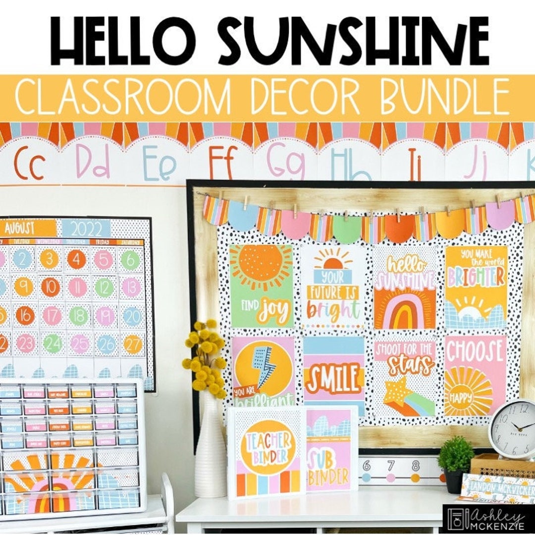 Sunshine Themed Classroom Decor Bundle, Editable Bright Pastel Colors ...