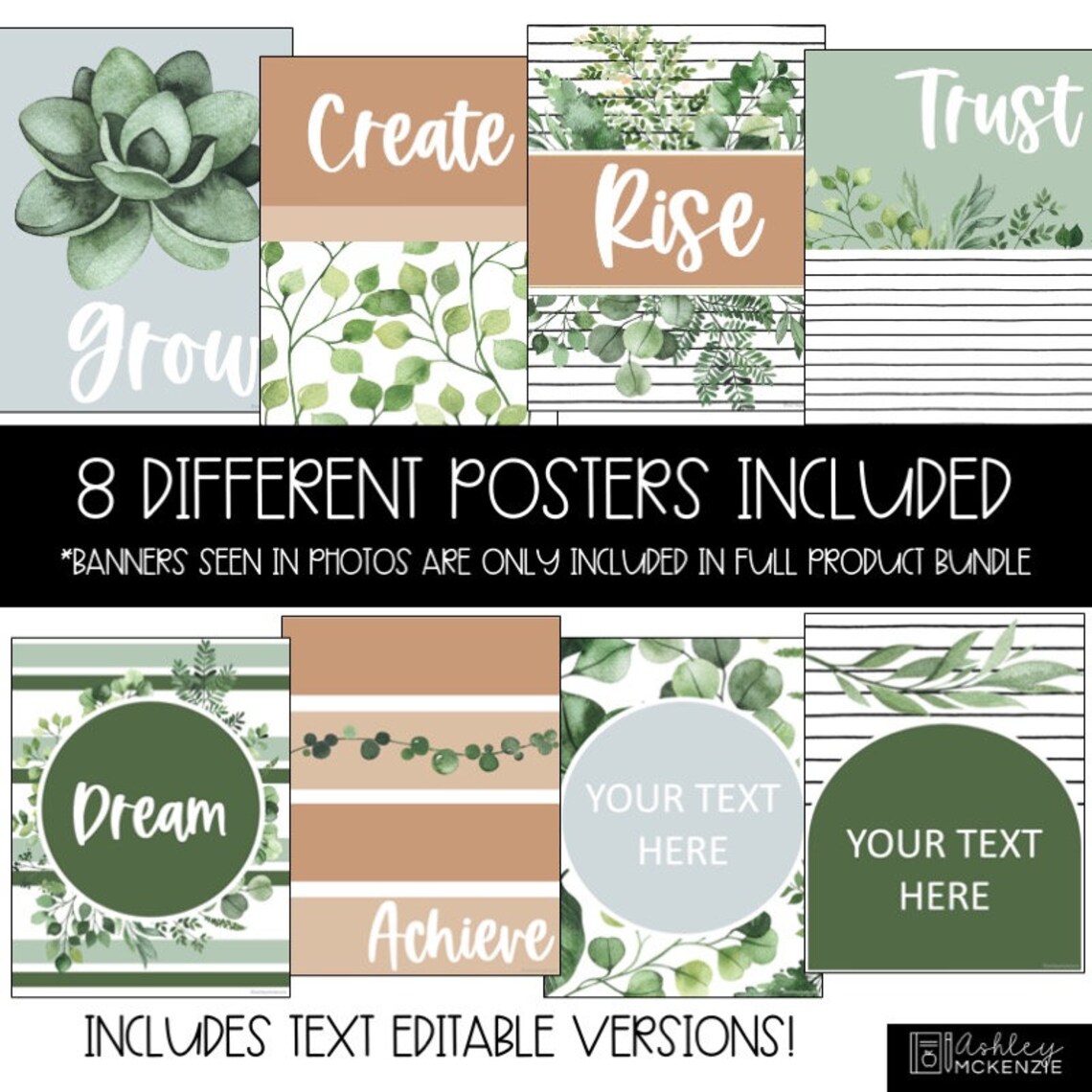 Modern Greenery Themed Classroom Posters Easy and Modern | Etsy