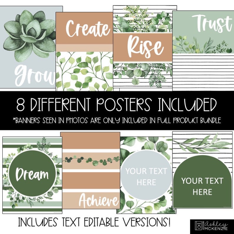 Modern Greenery Themed Classroom Posters Easy and Modern | Etsy