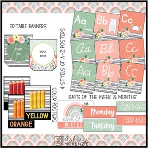 Boho Rainbow Flowers Classroom Decor Bundle, Easy and Modern Classroom ...