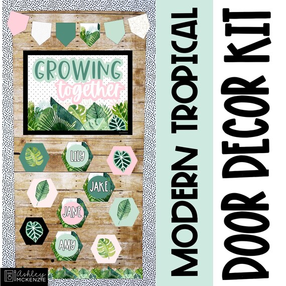 Modern Tropical Classroom Door Decor Kit Back to School Easy - Etsy