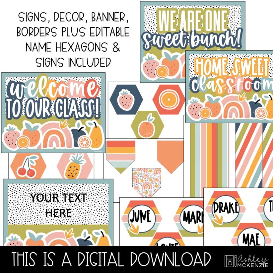 Modern Fruity Classroom Door Decor Kit Back to School Easy - Etsy