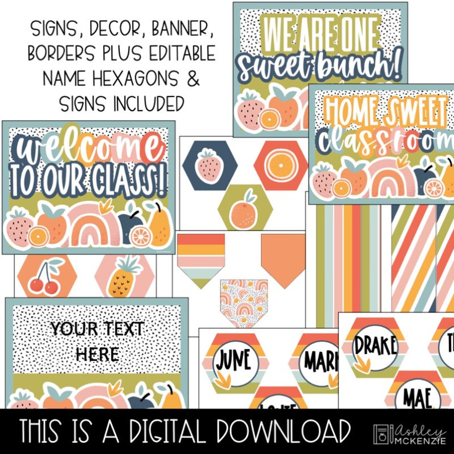 Modern Fruity Classroom Door Decor Kit Back to School Easy | Etsy