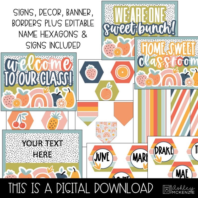 Modern Fruity Classroom Door Decor Kit Back to School Easy | Etsy