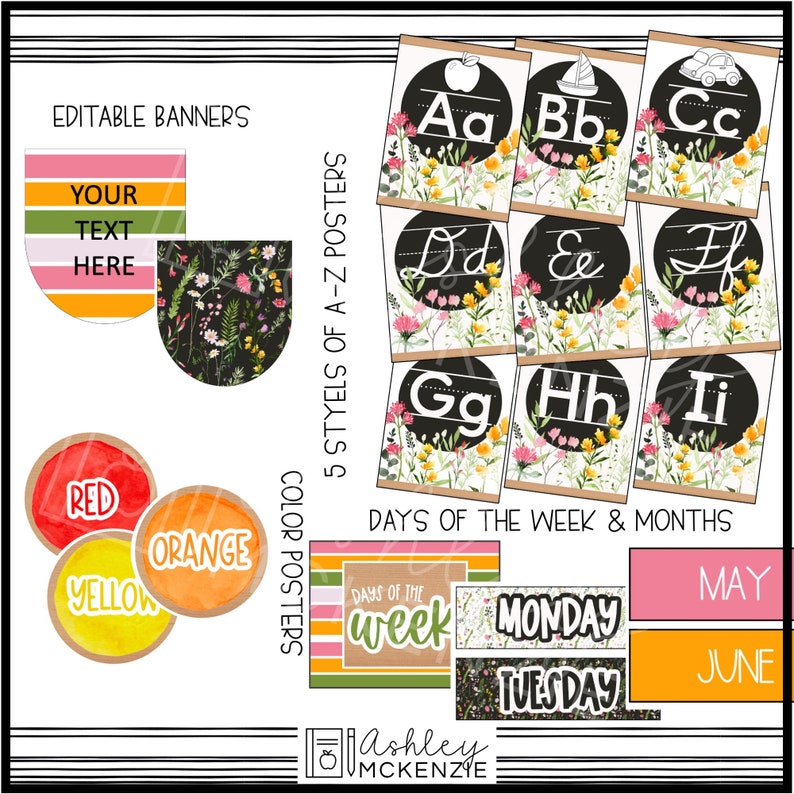 Wildflower Classroom Decor Bundle Elementary Classroom Theme Editable ...
