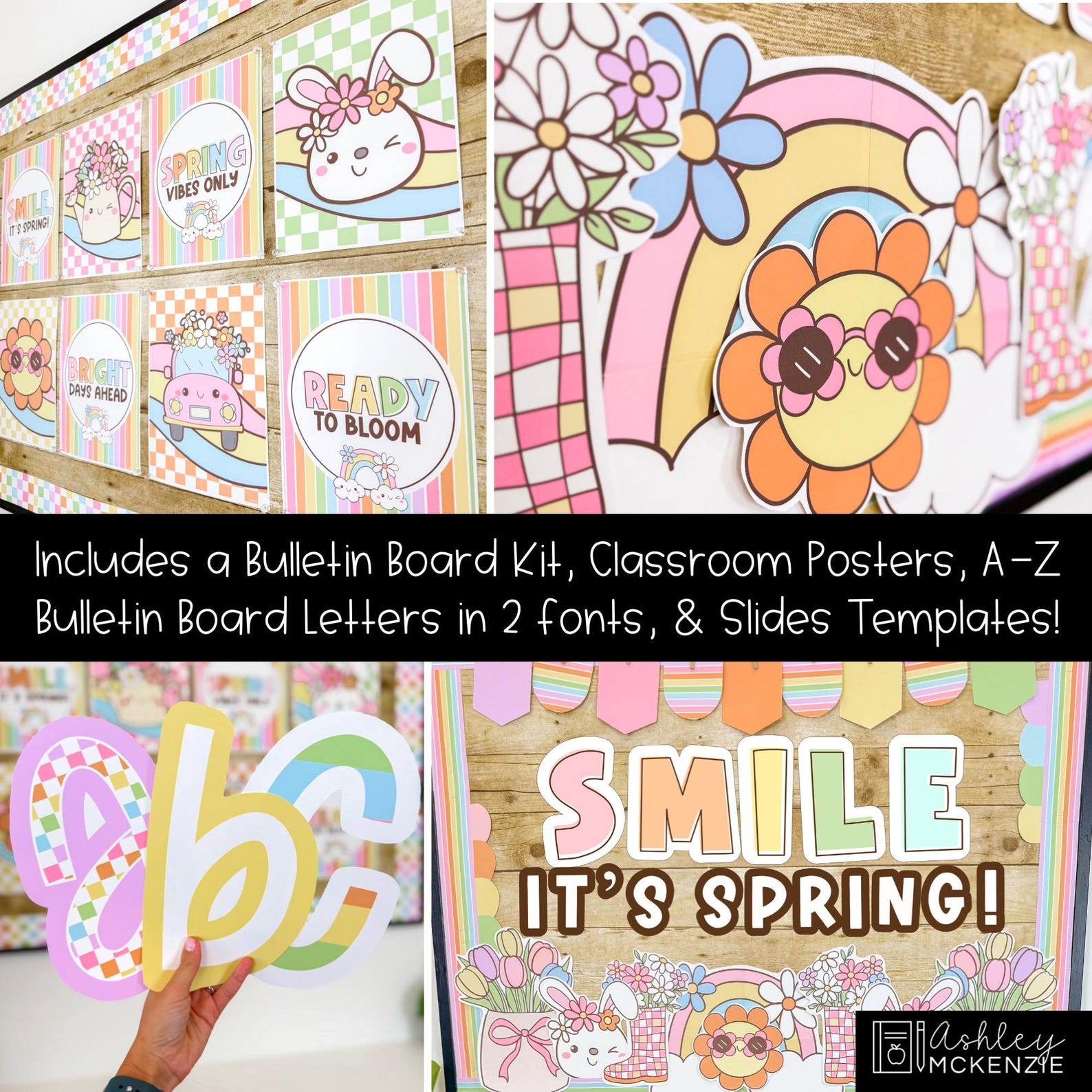Pastel Spring Bulletin Board Bundle April Daily Slides Spring Posters ...