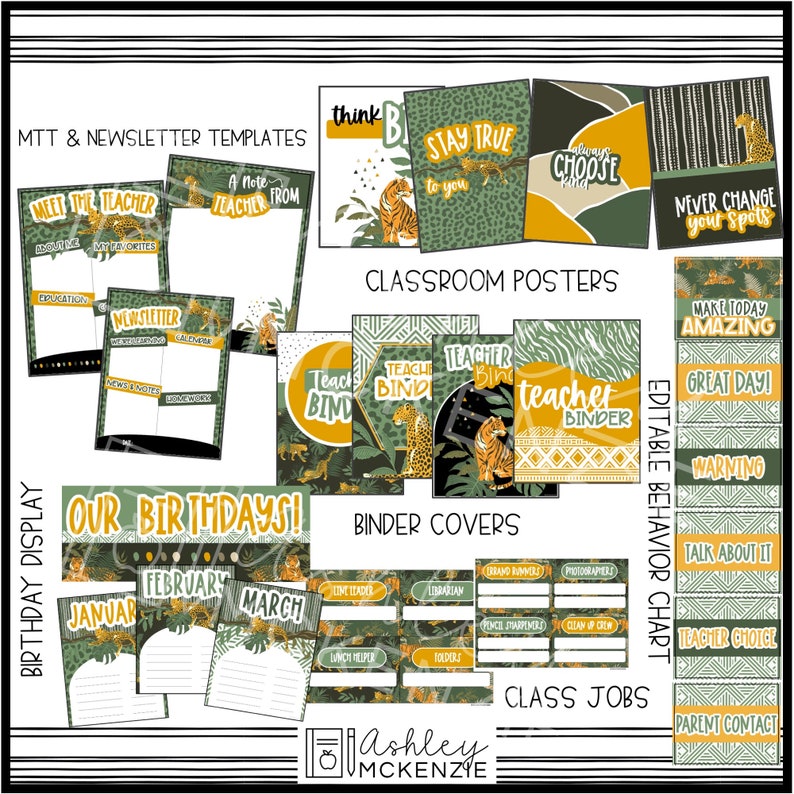 Modern Jungle Classroom Decor Bundle Calm Colors Nature Themed Bulletin ...