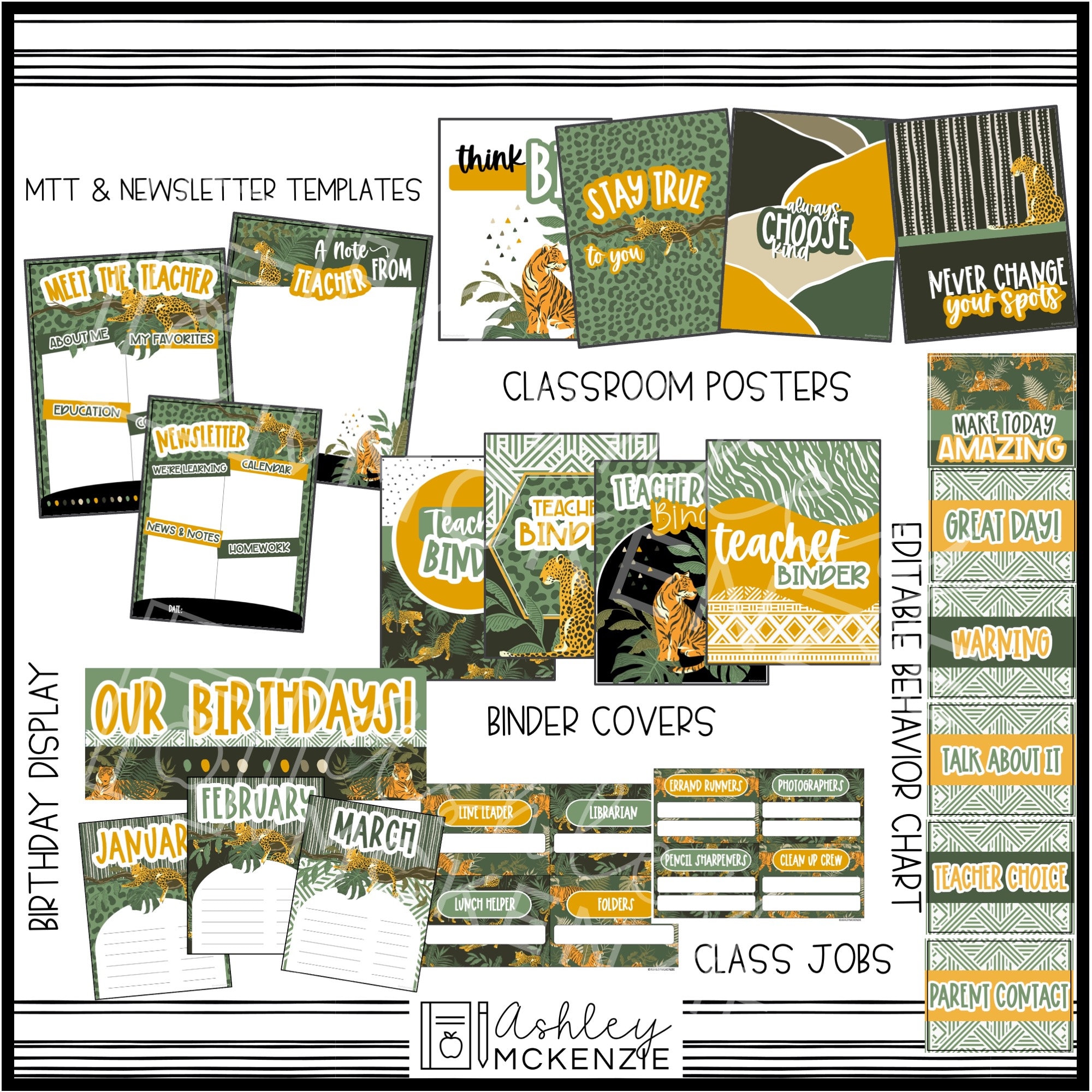 Modern Jungle Classroom Decor Bundle Calm Colors Nature Themed Bulletin ...