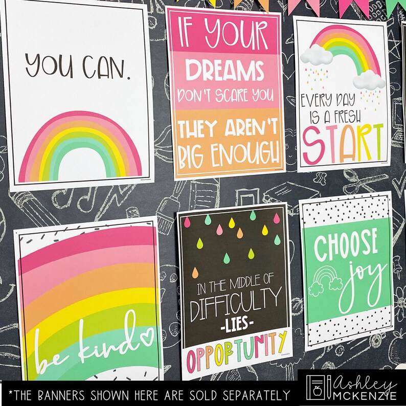 Rainbow Growth Mindset Classroom Posters, Easy and Modern Classroom ...