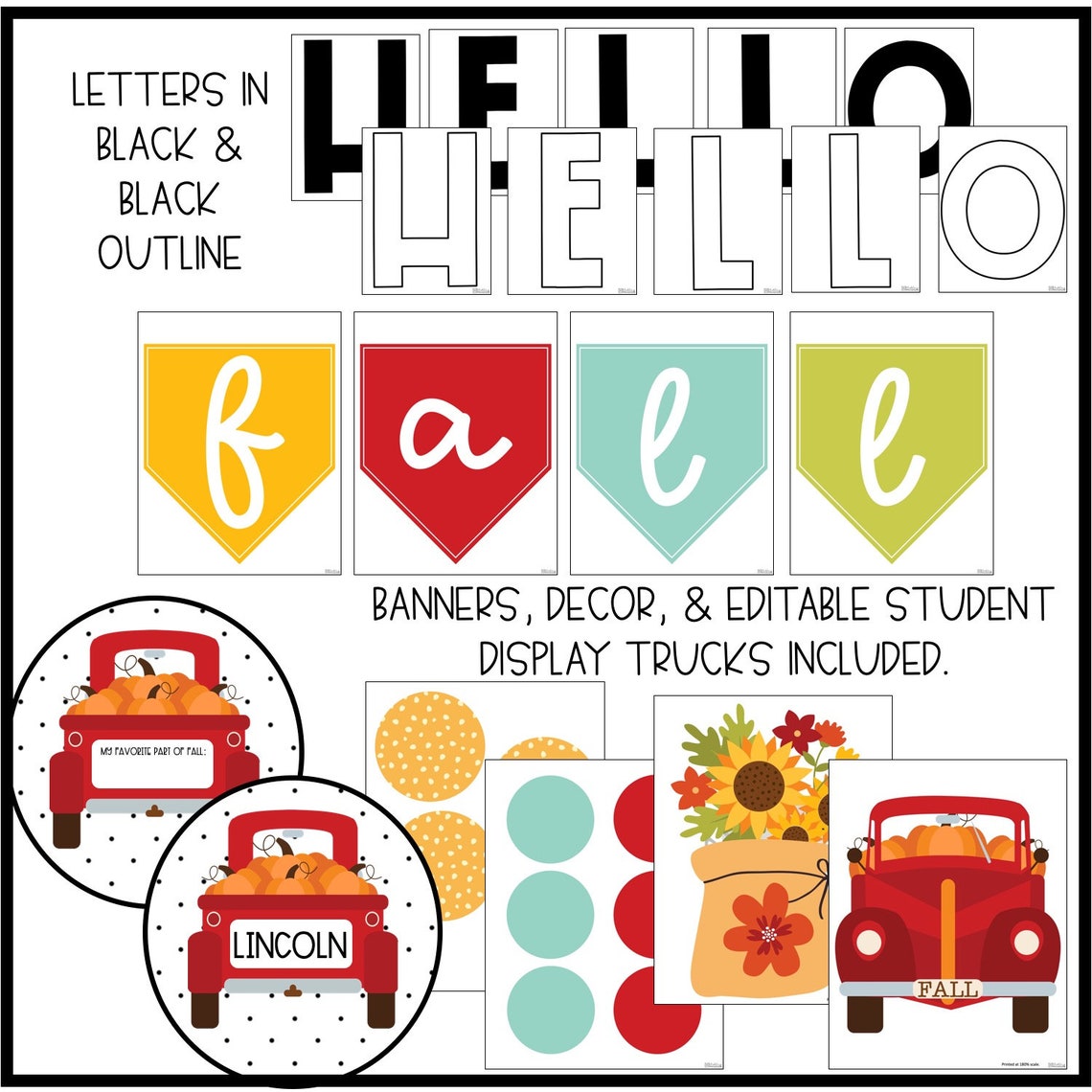 Fall Bulletin Board or Classroom Door Decor Red Truck Theme - Etsy