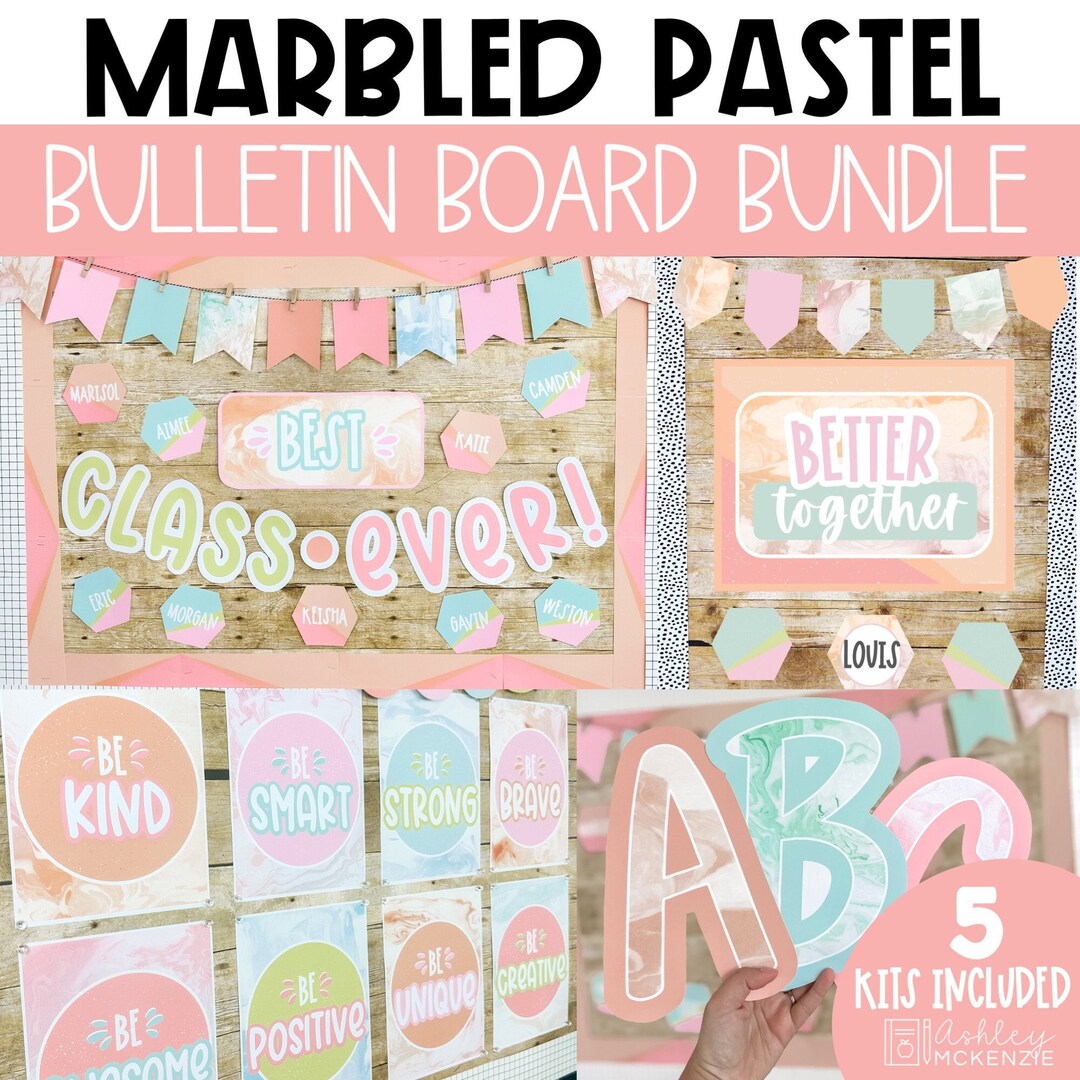 Marbled Pastel Back to School Classroom Decor, Bulletin Board Kit ...