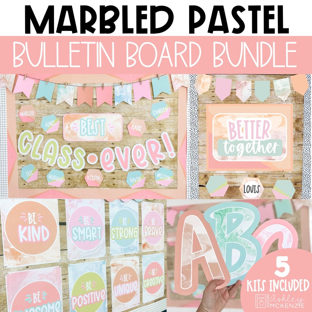 Marbled Pastel Back to School Classroom Decor, Bulletin Board Kit ...