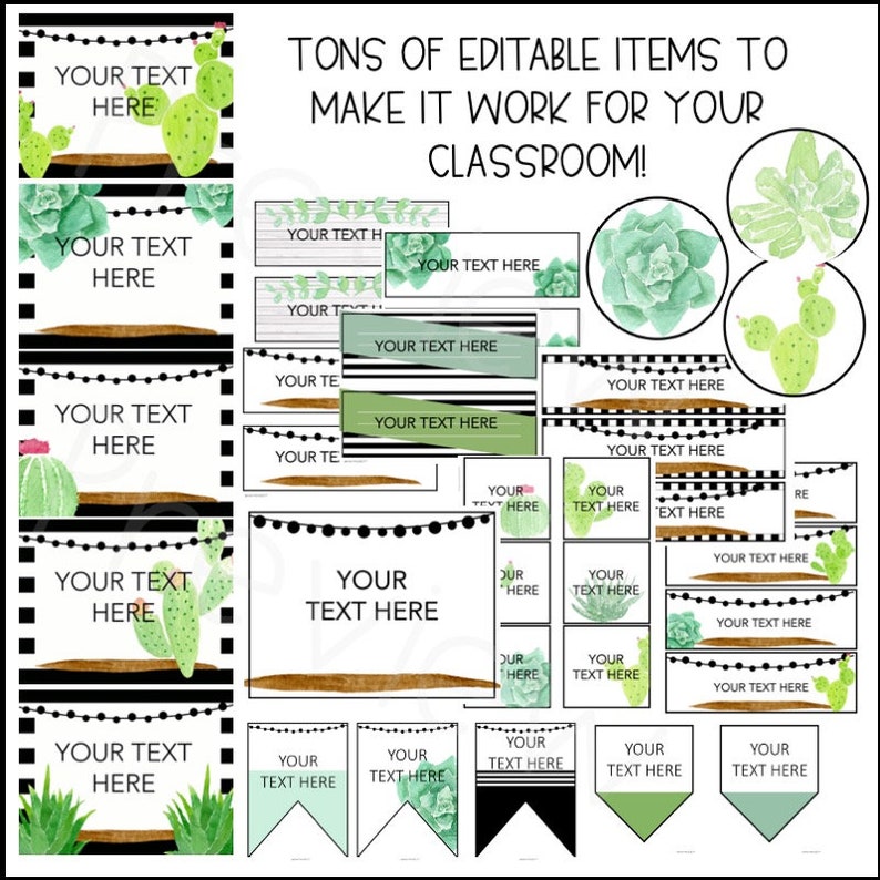 Watercolor Succulent and Cactus Classroom Decor Bundle Easy - Etsy