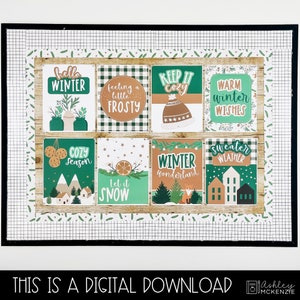 Modern Winter Bulletin Board Bundle Cozy Winter Posters December Door ...