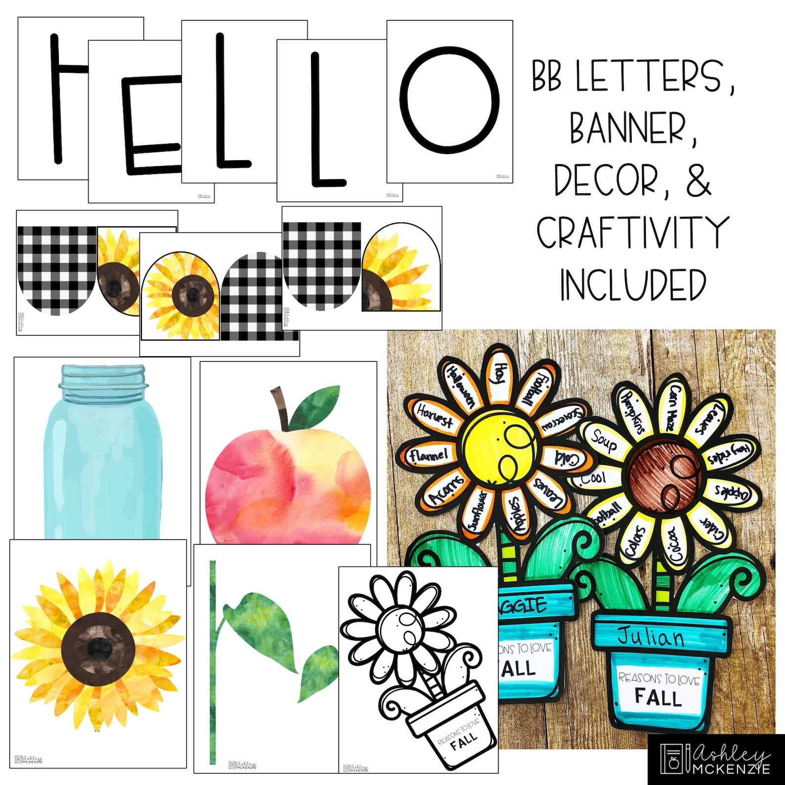 Fall Sunflowers Bulletin Board or Classroom Door Decor, Easy Autumn ...