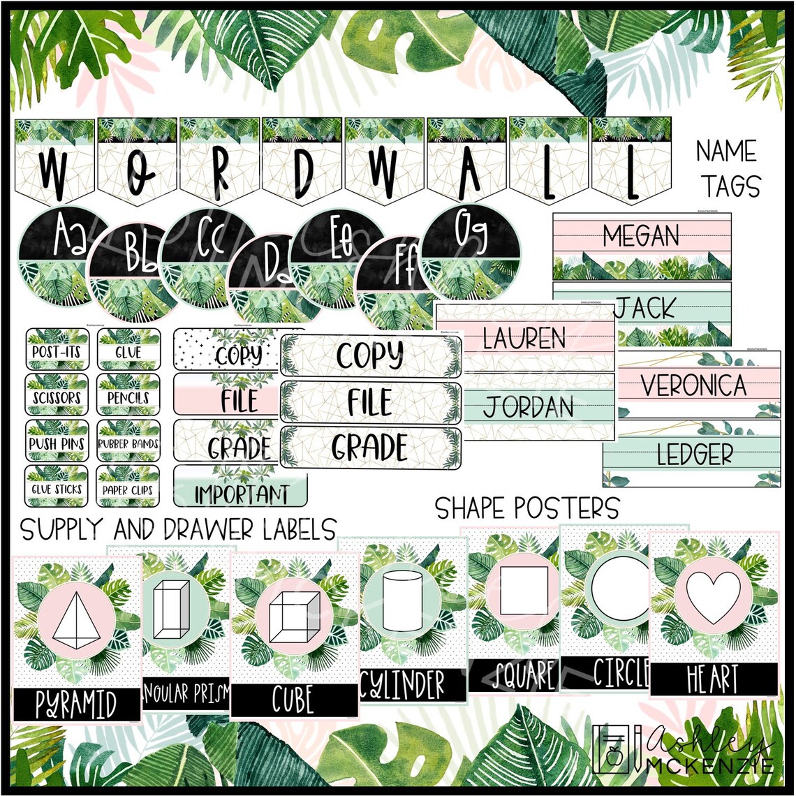 Modern Tropical Classroom Decor Bundle Easy Classroom | Etsy UK