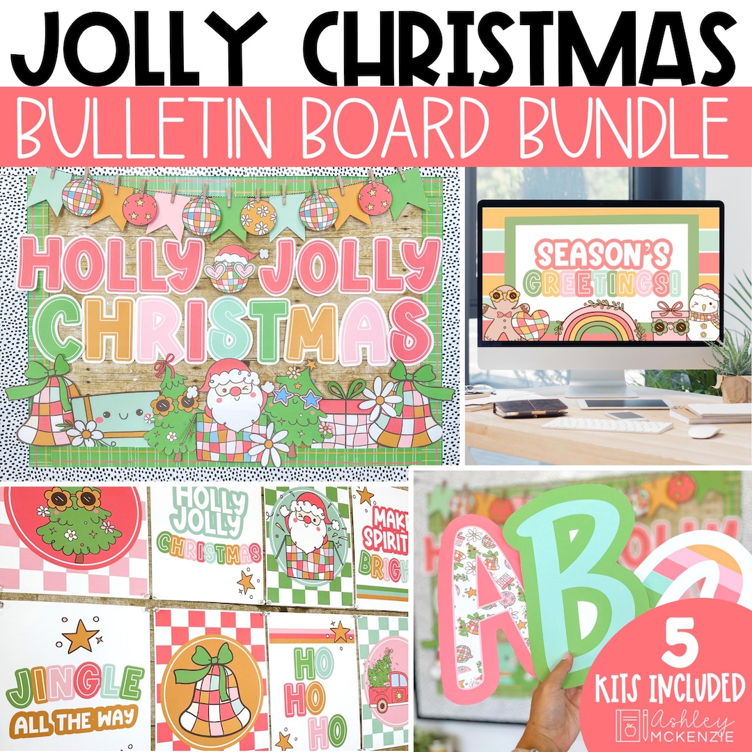 Holly Jolly Christmas Bulletin Board Decor Bundle, Holiday Posters ...