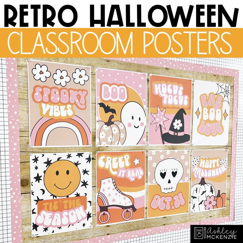 Retro Halloween Classroom Posters, Easy Holiday Classroom Decorations ...