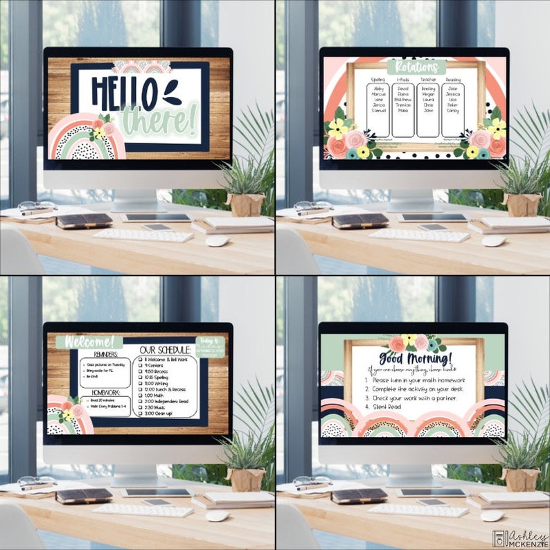 Boho Rainbow Flowers Google Slides and Powerpoint Templates - Etsy