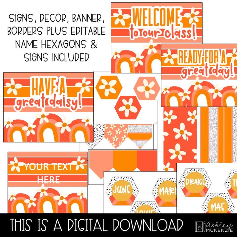 Daisy Themed Classroom Door Decor Kit Back to School Easy - Etsy