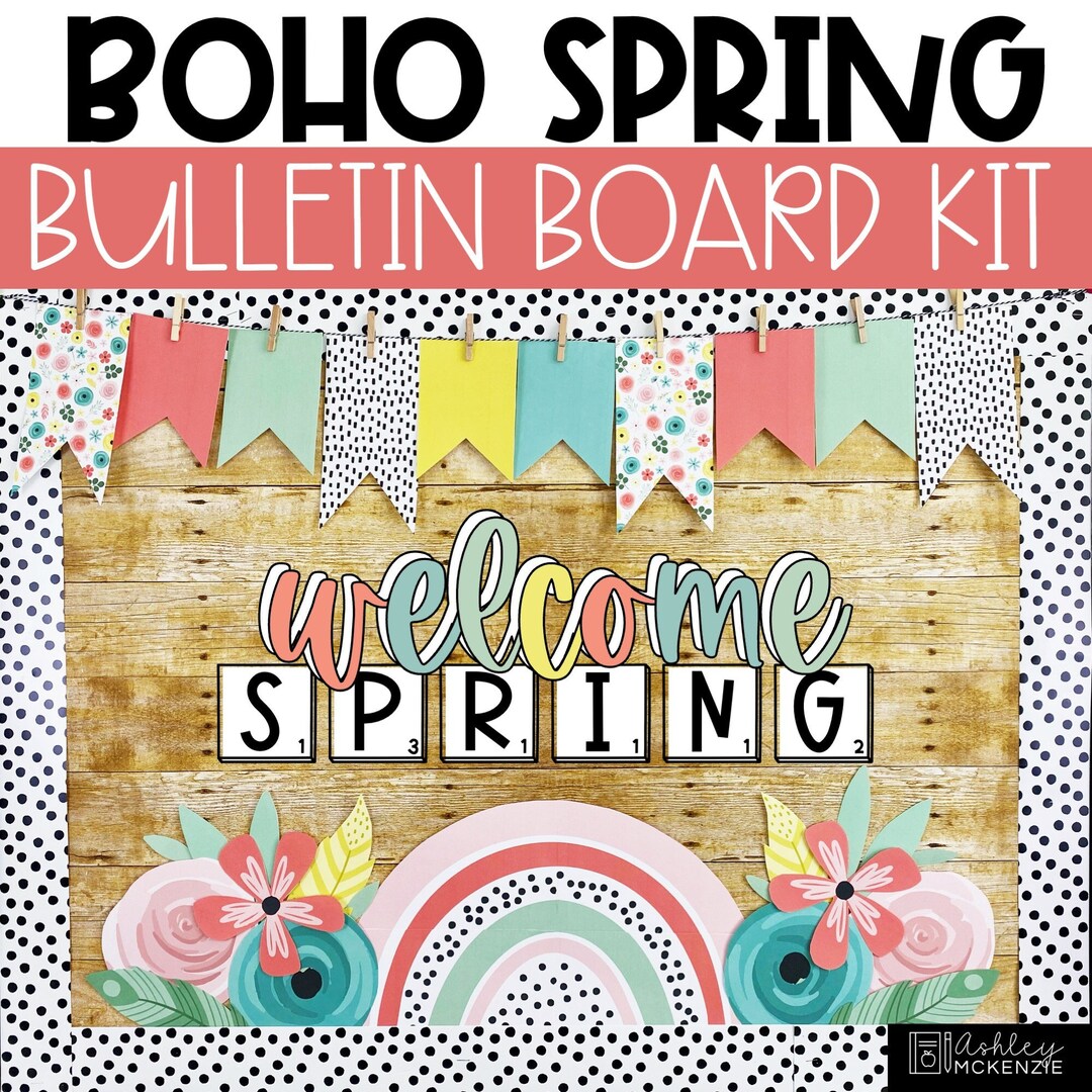 Boho Rainbow Spring Bulletin Board or Classroom Door Decor, Easy and ...