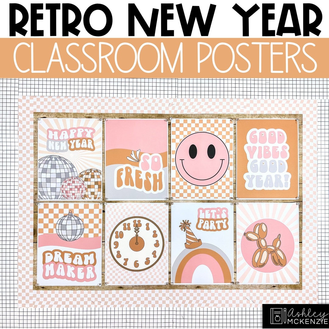 Retro New Year Classroom Posters, Holiday Season Theme, Easy Seasonal ...