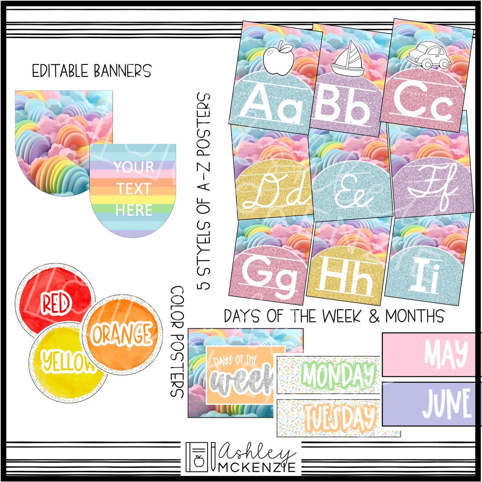Pastel Classroom Decor Bundle Calm Colors Pastel Sweets Theme Editable ...