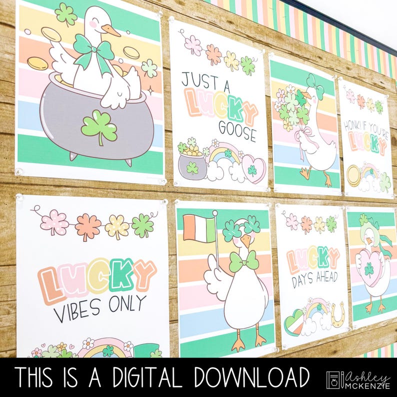 March Bulletin Board Lucky Goose Posters St. Patrick's Day Bulletin ...