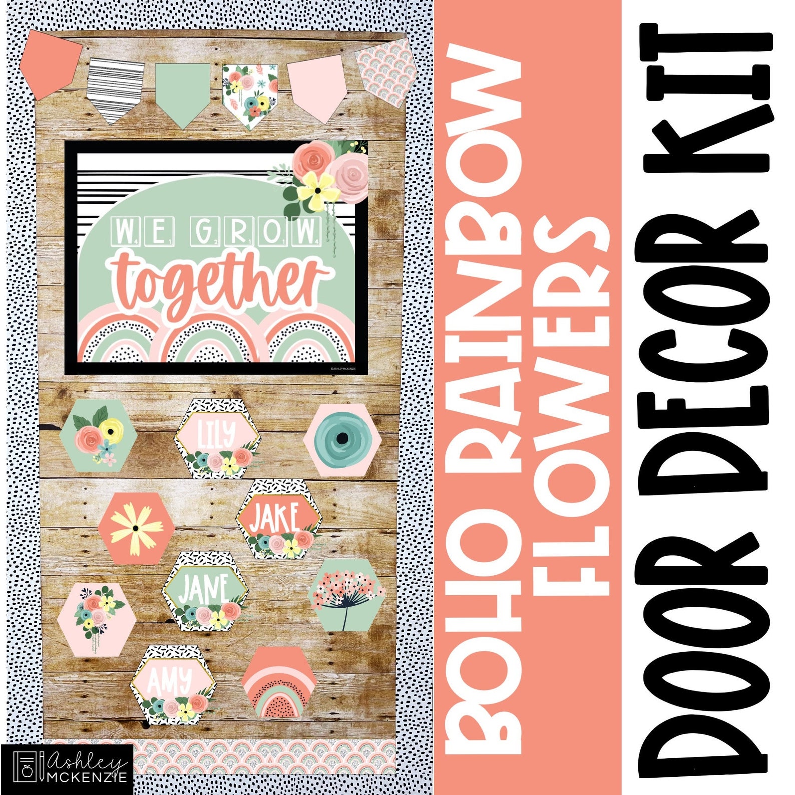Boho Rainbow Flowers Classroom Door Decor Kit Back to School - Etsy
