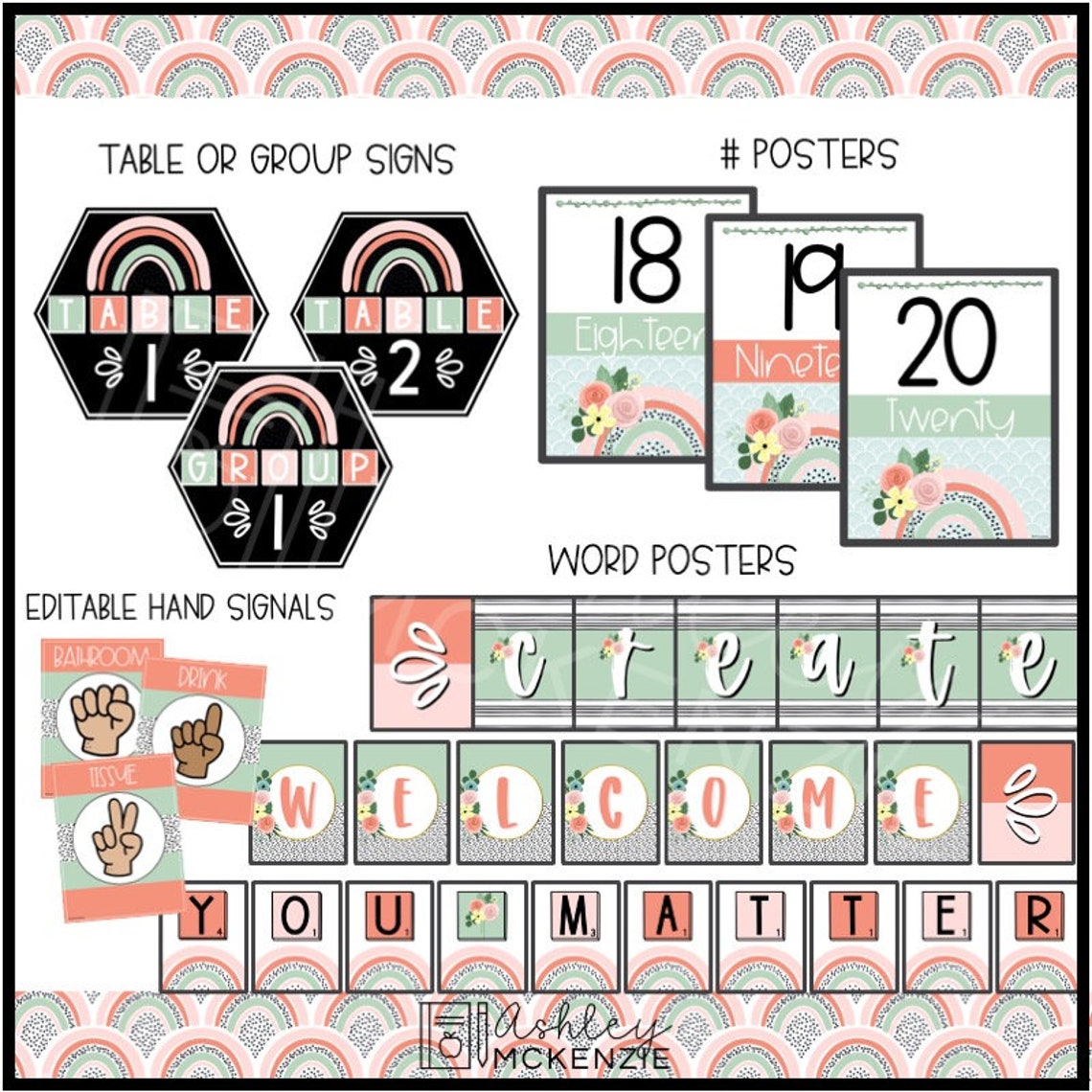 Boho Rainbow Flowers Classroom Decor Bundle Easy and Modern - Etsy