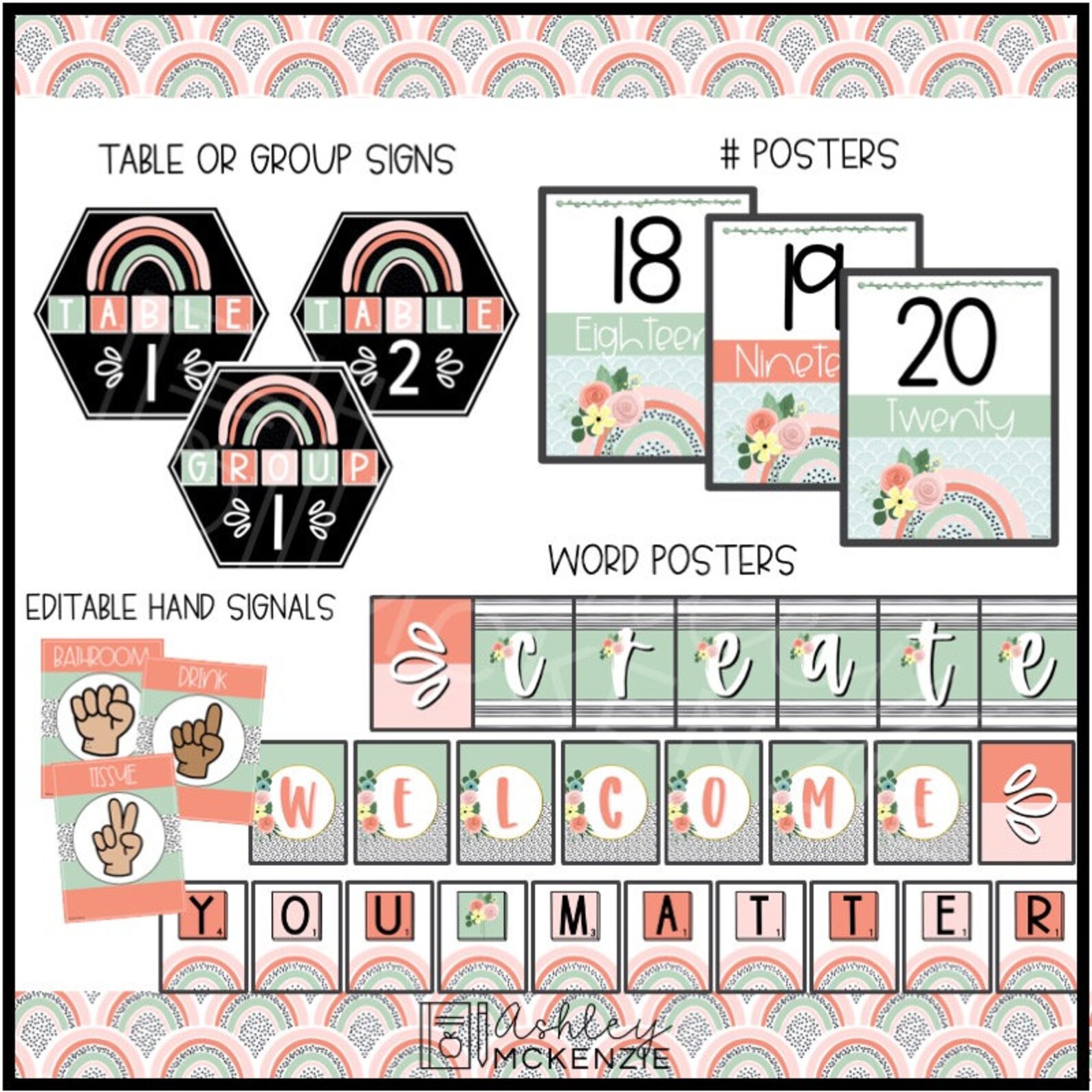 Boho Rainbow Flowers Classroom Decor Bundle Easy and Modern - Etsy