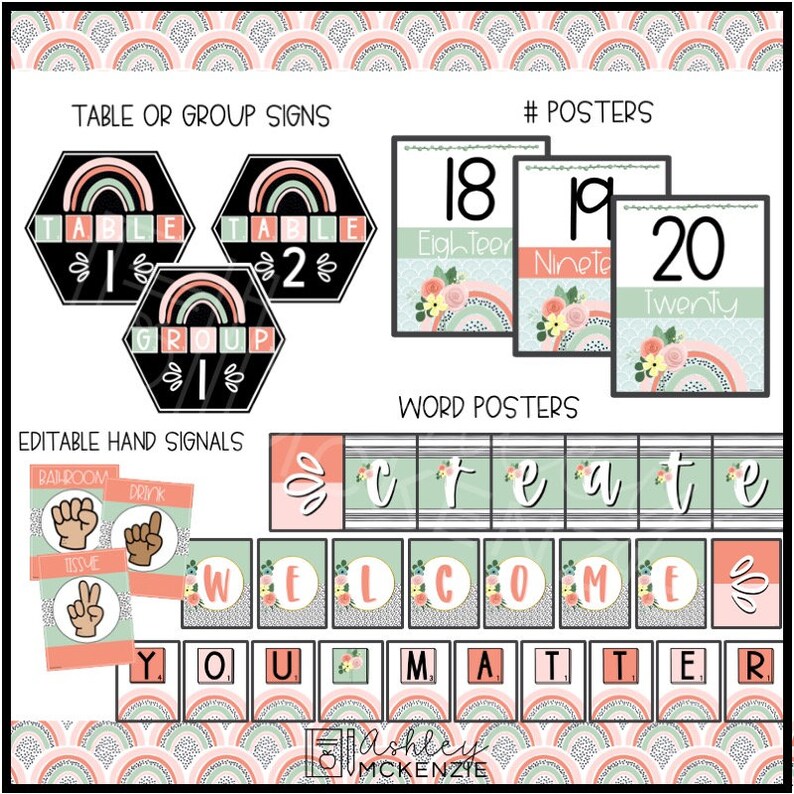 Boho Rainbow Flowers Classroom Decor Bundle Easy and Modern - Etsy