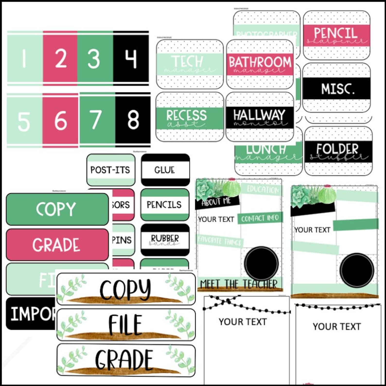 Watercolor Succulent and Cactus Classroom Decor Bundle Easy - Etsy