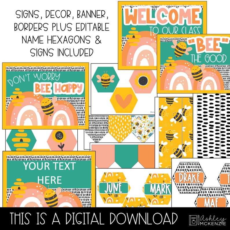 Honey Bee Classroom Door Decor Kit Back to School Easy and - Etsy