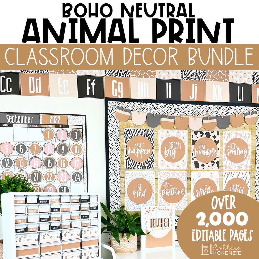 Boho Neutral Animal Print Classroom Decor Bundle, Easy and Modern ...