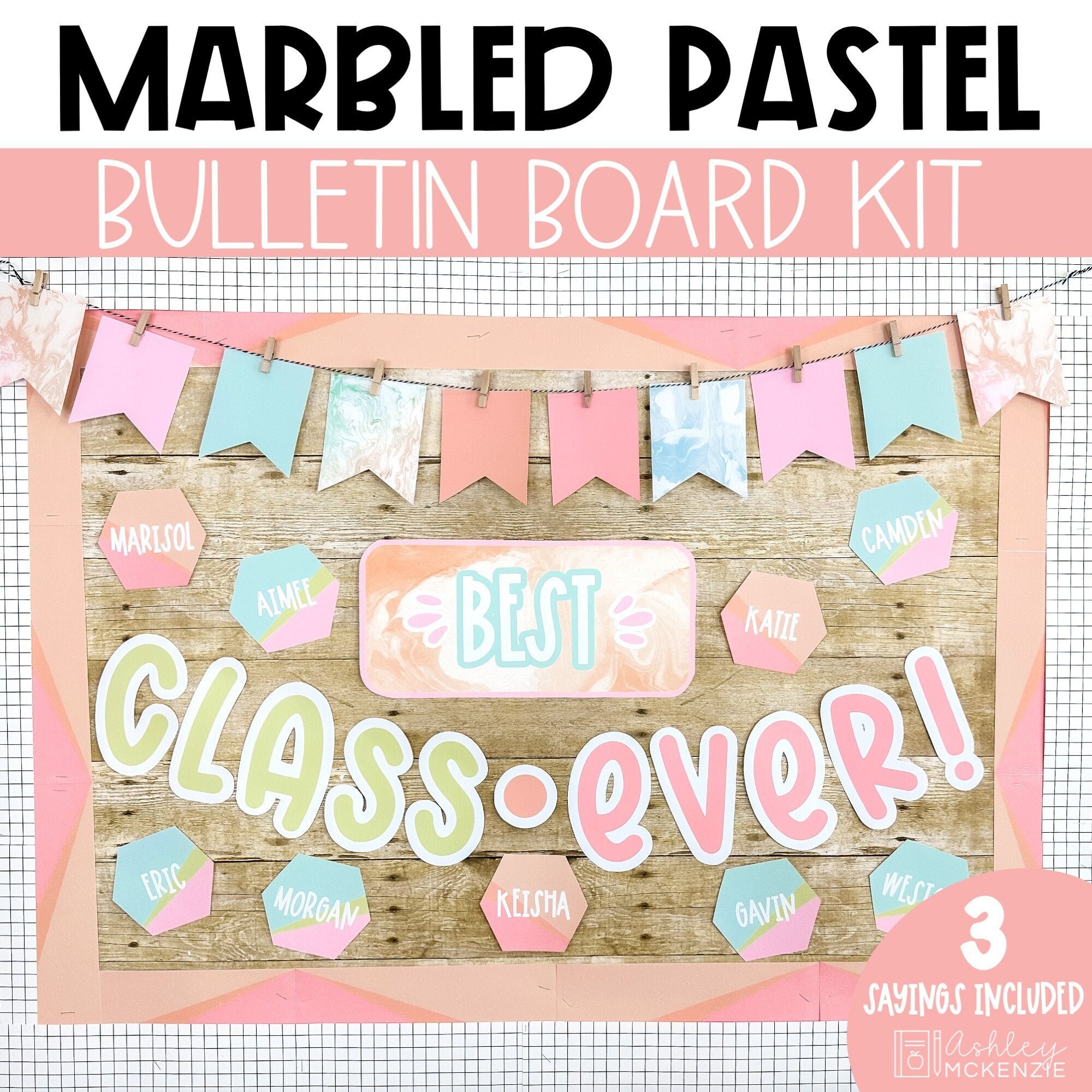 Marbled Pastel Back to School Bulletin Board Kit, Easy and Modern ...