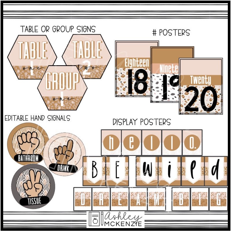 Boho Neutral Animal Print Classroom Decor Bundle, Easy and Modern ...