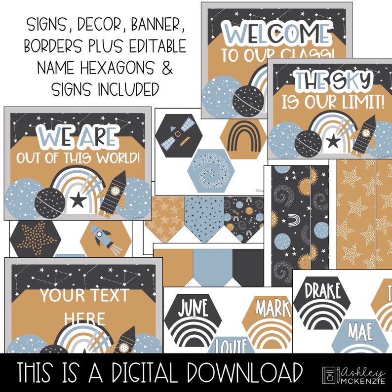 Outer Space Classroom Door Decor Kit Back to School Easy and - Etsy