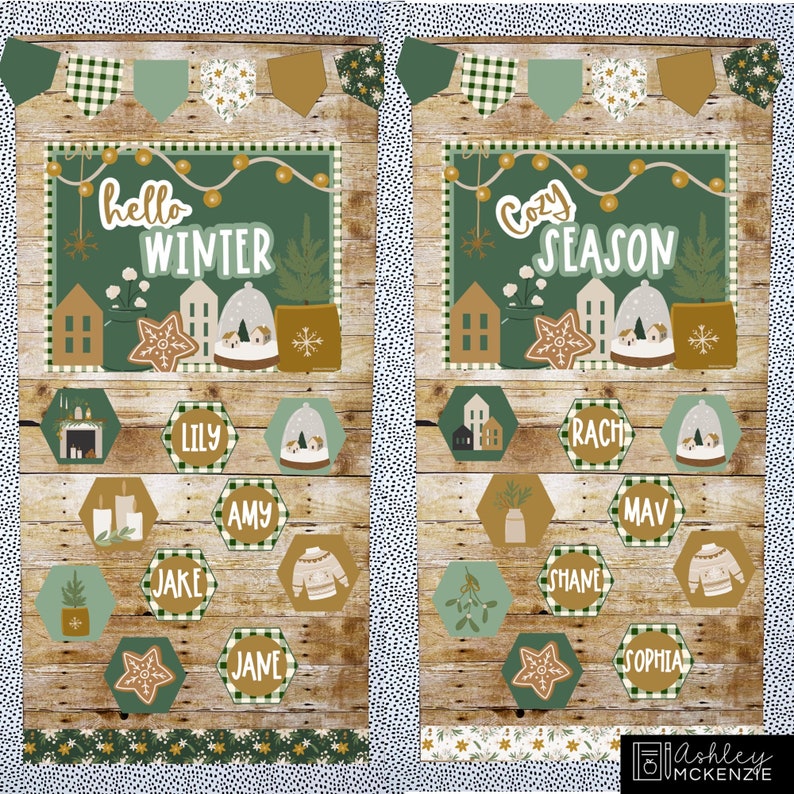 Modern Winter Bulletin Board Bundle Cozy Winter Posters December Door ...