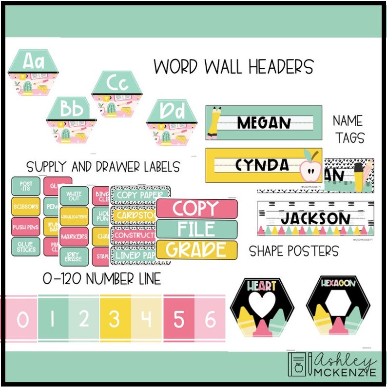 School Supplies Classroom Decor Bundle Modern Back to School Bulletin ...