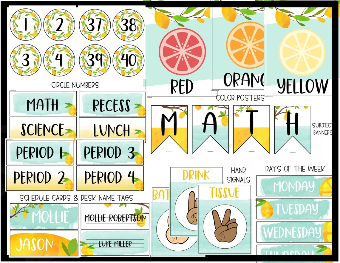 Lemon Classroom Decor Bundle Easy and Modern Classroom | Etsy