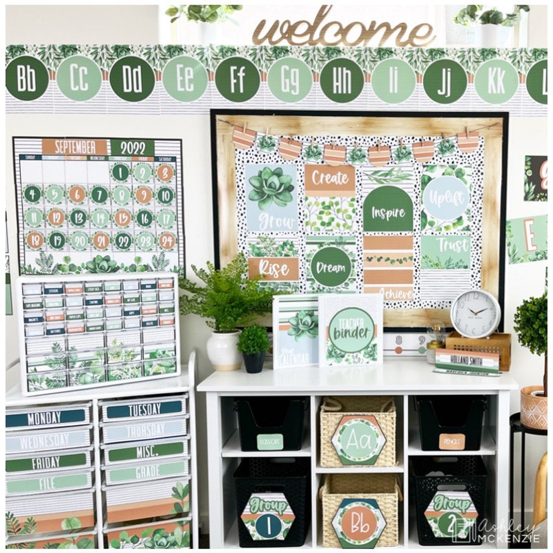 Modern Greenery Themed Classroom Decor Bundle Editable Calm - Etsy ...